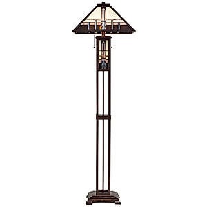 Robert Louis Tiffany Mission Southwest Tiffany Style Standing Floor Lamp with Night Light Art Deco 60.5" Tall Oiled Bronze Copper Stained Glass Shade Decor for Living Room Reading House Bedroom