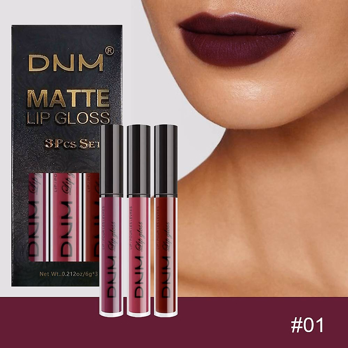 AMY'S DIARY 3Pcs Dark Red Purple Matte Liquid Lipstick Sets, Matte Lipstick Lip Stain Long Lasting 24 Waterproof Lip Gloss Gift Set Matt Lipsticks Set for Women Lippies (Set01)