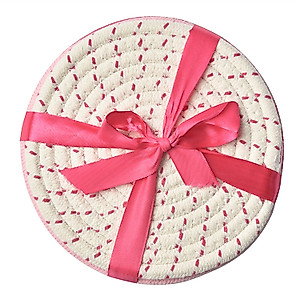 Kitchen Potholders Set Trivets Set 100% Pure Cotton Thread Weave Hot Pot Holders Set (Set of 3) Stylish Coasters, Hot Pads, Hot Mats, Spoon Rest For Cooking and Baking by Diameter 7 Inches (Pink)
