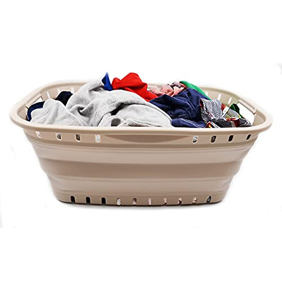 SAMMART 44L Collapsible Plastic Laundry Basket - Foldable Pop Up Storage Container / Organizer - Portable Washing Tub - Space Saving Hamper / Basket (1, Apricot), Size : 25.4 x 17.3 x 10.2 inches