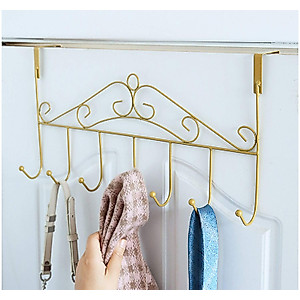 eywlwaar Gold Over The Door Hooks 7 Hanger Rack Heavy Decorative Metal Rack for Home Use Hats Coats Key Bag Clothes Scarfs Hooks (Golden)