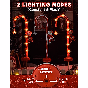 Solar Christmas Candy Cane Lights Garden Decorations, ZIVASA Solar Powered Xmas Pathway Markers Lights Outdoor Waterproof, Outside Decor Stake with Snow Flower & Santa for Yard Patio Landscape 2PACK