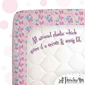 Frenchie Mini Couture, Fitted Pack n Play Sheets, 2 Pack, 100% Woven Cotton, Pack and Play Mattress Sheets, Fits Most Mini Crib & Playard, 27 x 39 x 4in, Butterfly