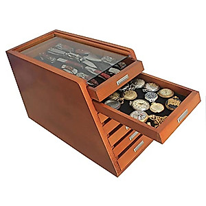 Collector's Knife Display Case Tool Storage Holder Cabinet Drawers Pocket Watch Collection Showcase Walnut Finish