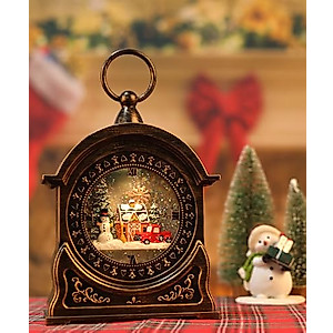 Snowman Red Truck Clock Christmas Snow Globe Lantern-Glittering Light Up Musical Snow Globe Christmas Decorations, 6H Timer, USB & Battery Operated, Christmas Indoor Home Décor