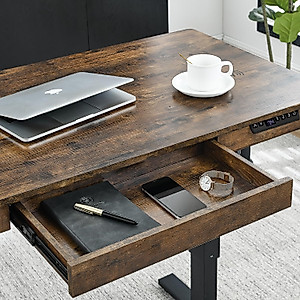 Yoimori Electric Standing Desk with Drawer,48 x 24 Inches Standing Desk Adjustable Height Desk with 12W Wireless Charging,One-Piece Wooden Desktop Sit Stand Up Desk, Memory Home Office Desks