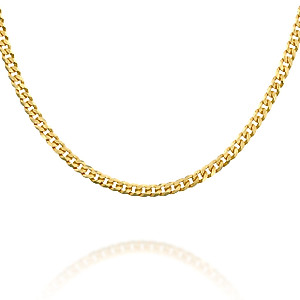 PAVOI Italian Solid 925 Sterling Silver, 22K Gold Plated, 3mm Italian Diamond-Cut Curb Link Chain Necklace for Men and Women, MADE IN ITALY (18, Yellow Gold)