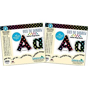 Barker Creek 4" Letter Pop-Outs 2-Pack, Over The Rainbow, Jazz Up Your Bulletin Boards with These Colorful Letters, 510 Upper and Lowercase Letters, Numbers & Punctuation Marks, 4" (3636)