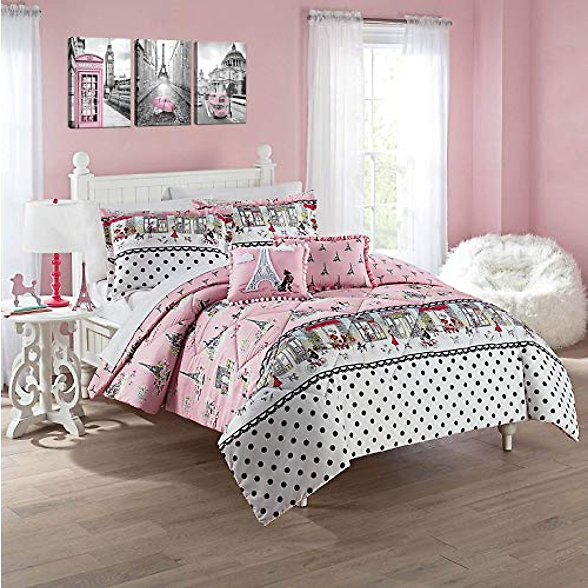 Paris Eiffel Tower Decor for Bedroom for Girls Pink Paris Theme Room Decor Wall Art Canvas Black and White Art Eiffel Tower Pictures Decorations London Big Ben Tower Eiffel Tower Painting Framed