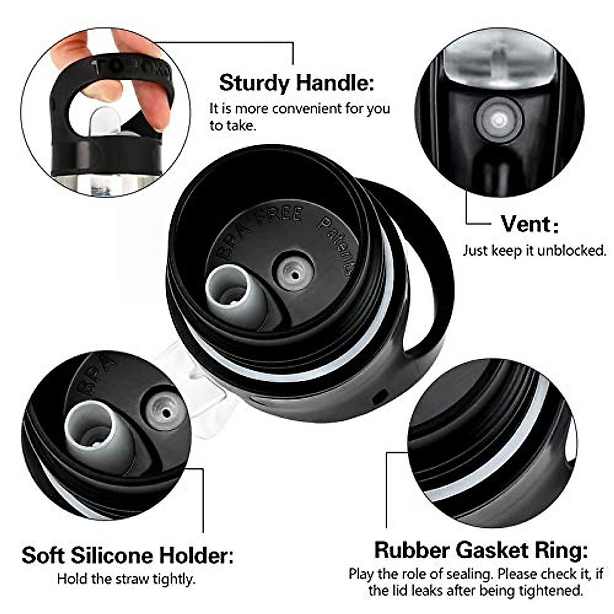 Straw Lid Compatible for Hydro Flask Standard Mouth, Simple Modern Ascent Lid with Straw. Replacement Cap Multi-Compatible with 1.91" Mouth 18 oz, 21 oz, 24 oz Insulated Water Bottle Flip Top (A-1 PC)