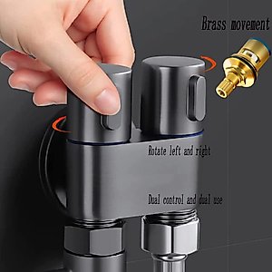 1-In-2-Out Dual Control Valve, 1-In-2-Out Washing Machine and Toilet Faucet, Dual Control Valve for Bidet, Bathroom Faucet Double Handle Dual Control with Pull Out Sprayer (1 Set Silver)