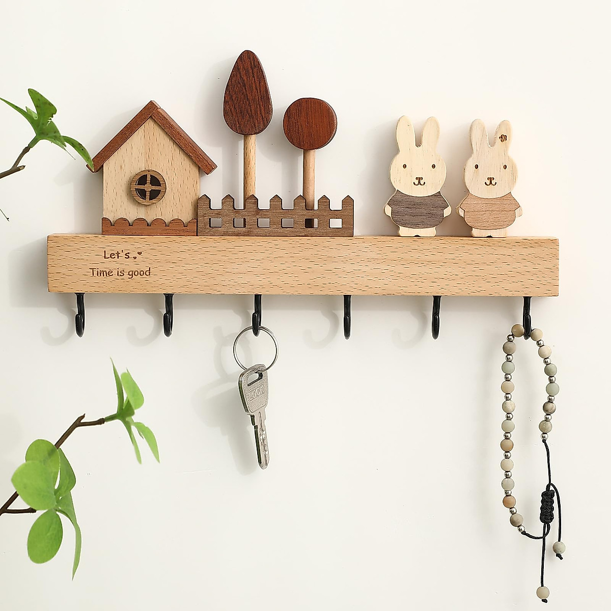 WUETOAYA Key Holder with Shelf for Wall, Key Organizer Wall Mount with Hooks, Rustic Wooden Home Decoration for Entryway, Living Room, Bedroom, Cute Key Holder with Shelf.