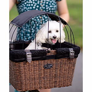 Travelin K9 Pet-Pilot MAX Wicker Bike Basket for Dogs/Cats - Includes Wire Cage Top w/Sun Shade + Plush Removable Padded Liner