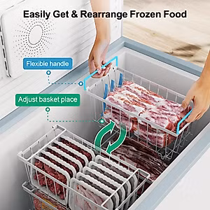 iSPECLE Deep Freezer Organizer Bins - 4 Pack Stackable Small Freezer Organizer Bins for 5 to 9 Cu.FT Small Chest Freezer Sort Frozen Food Easy to Get Food from Bottom without Digging in Freezer, White