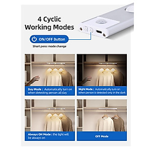 GARTO Silver Under Cabinet Light 2 Packs,23.62 inch Slim LED Motion Sensored Light,4 Beads USB Rechargeable Under Counter Lights for Kitchen Shelf Wardrobe Closet