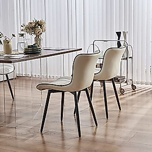 YOUNIKE Dining Chairs Set of 2 Upholstered Kitchen Dining Room Chair Mid Century Modern White PU Leather Chair with Metal Legs Wide Seat