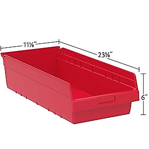 Akro-Mils 30014 Plastic Nesting ShelfMax Storage Bin Box, (24-Inch x 11-Inch x 6-Inch), Red, (6-Pack)
