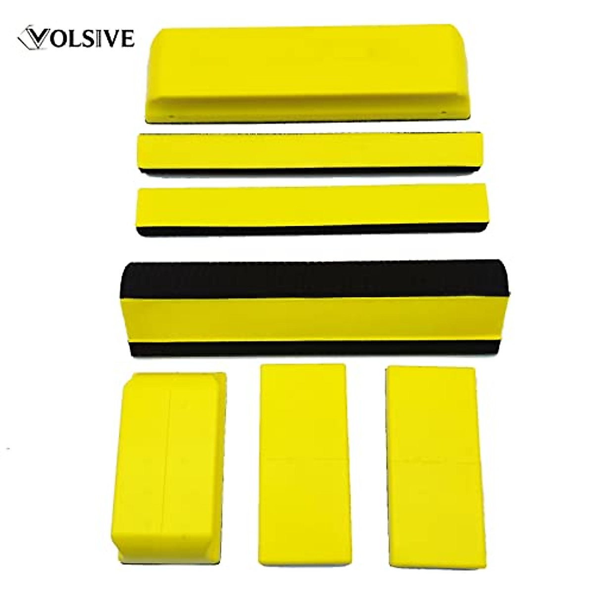VOLSIVE 7pcs Hand Sanding Block Set, Rectangle Handheld Sanding Pad, Hook and Loop Interchangeable Assorted Shapes, for Sanding or Polishing in Auto Body and Paint Shops - Yellow