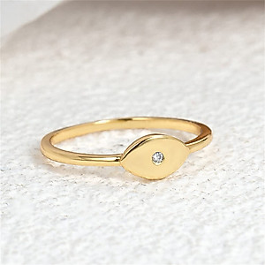 CZ Eye Promise Band Ring for Women 14K Gold Plated Dainty Cute Crystal Evil Statement Stackable Finger Rings Comfort Fit Fashion Birthday Wedding Holiday Jewelry Gift (8)