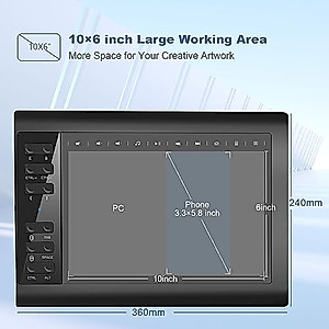 TeinenRon Graphics Drawing Tablet,10 x 6 Inch Drawing Tablet with 8192 Levels Pen and Bag,12 Hot Keys,Compatible with PC/Mac/Android for Painting,Design & Online Teaching