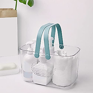 LALAFINA Loofah shower caddy basket Plastic Storage Basket Shower Organizer Bucket with Handle for Kitchen Dorm Bathroom Garden Cleaning Supplies Sky- blue Scrunchies