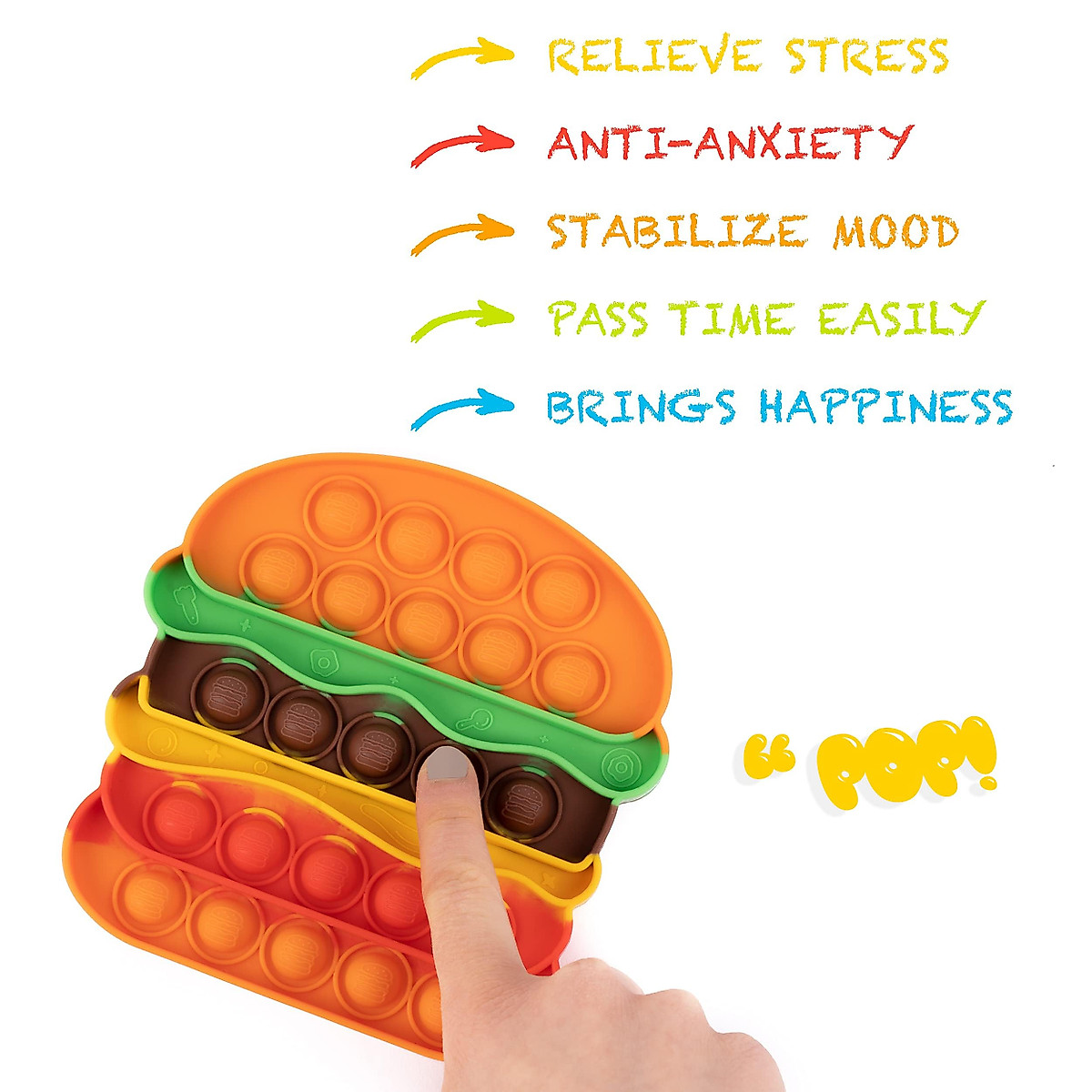 Pop Its Fidget Toys Pack 4 - Stress Relief Food Pop Its Poppers Fidget Poppet Toy - Autism Learning French Fry Pizza Hamburger Popits Push Pop Bubble Popping Sensory Toy for Kids