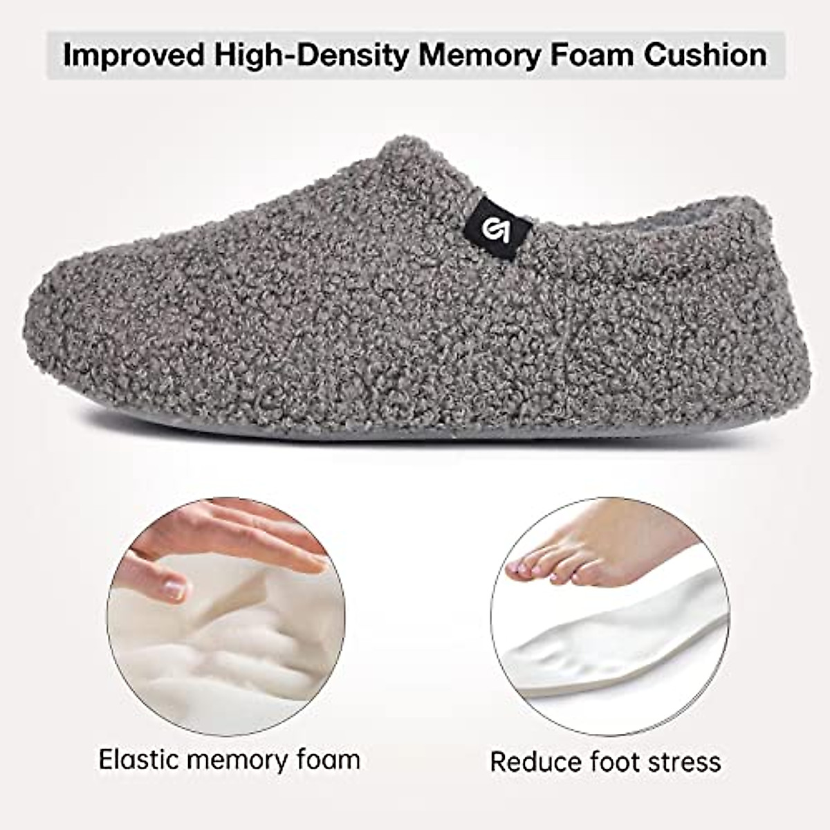 VeraCosy Women's Fuzzy Teddy Slippers Lightweight Memory Foam Indoor House Shoes (7-8, Grey)