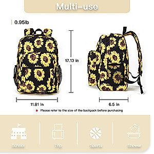 Telena School Backpack for Teen Girls Boys, Lightweight Backpack for College Bookbag with Bottle Side Pockets, Sunflower Backpack