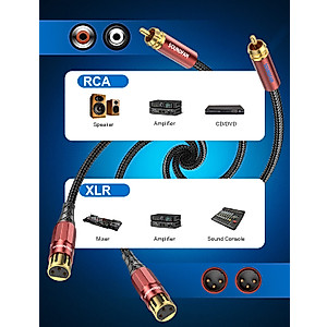 SOUNDFAM RCA to XLR Female Cable 10 Feet, 2 RCA Male to 2 XLR Female Phono Cable Adapter, Balanced 3pin XLR to Unbalanced RCA Speaker Cable for Amplifier Mixer Microphone - Wine Red…
