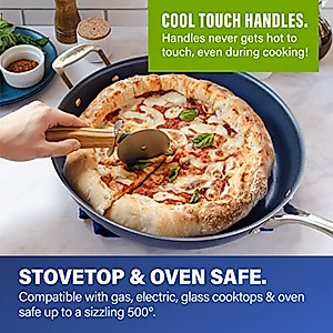 Granitestone Blue Nonstick 14” Frying Pan with Lid with Ultra Durable Mineral and Diamond Triple Coated Surface, Family Sized Open Skillet, Oven and Dishwasher Safe, 100% PFOA Free