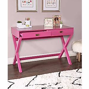 Linon PG138RSP01U Linon Home Decor Peggy Raspberry Pink Writing Desk Desk, Raspberry Pink, 44"W x 20"D x 30"H