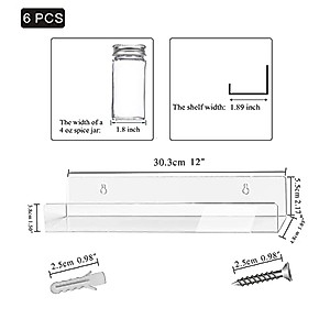 Saliens 6 Pack 12 inch Clear Vinyl Record Shelf Wall Mount with Protective Films, Acrylic Floating Shelves Wall Mount, Invisible Spice Rack, Album Modern Picture Ledge Display