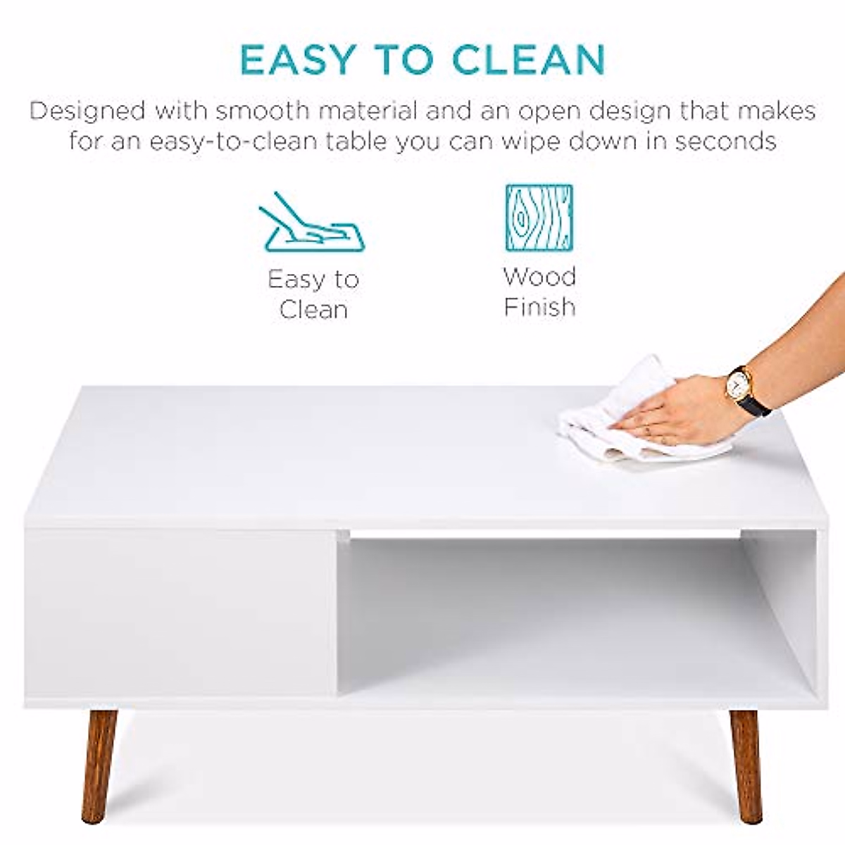 Best Choice Products Wooden Mid-Century Modern Coffee Table, Accent Furniture for Living Room, Indoor, Home Décor w/Open Storage Shelf, Wood Grain Finish - White/Brown