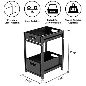 Ganggend 2 Tier Under Sink Organizer, 9.25" L x 11.81" W x 16.53" H Bathroom Organizer Cabinet Storage with Pull Out Drawers, Under The Sink Organizer For Bathroom, Living Room, Kitchen Black