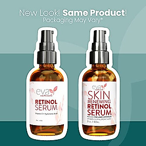 Eva Naturals Retinol Serum for Face with Hyaluronic Acid, Vitamin E & Organic Aloe - Retinol Face Serum that Reduce Wrinkles, Fine Lines & Dark Spots - Vitamin A, Anti Aging Serum (Double Sized 2oz Bottle)