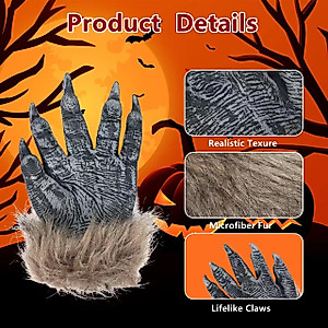 GAGMKXN Halloween Werewolf Gloves Scary Wolf Claws Gloves Animal Festival Cosplay Party Paws Monster Costume Accessory for Adult (Large)
