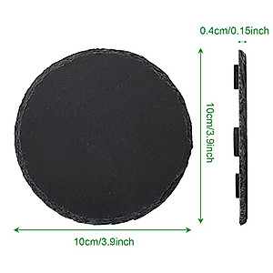 12 Pcs 4 Inch Round Slate Coasters, Drink Coasters, Handmade Rustic Stone Rock Coasters with Anti-Scratch Bottom for Cups Mugs Bar Kitchen Home Decor DIY Project, Natural Edge, Black