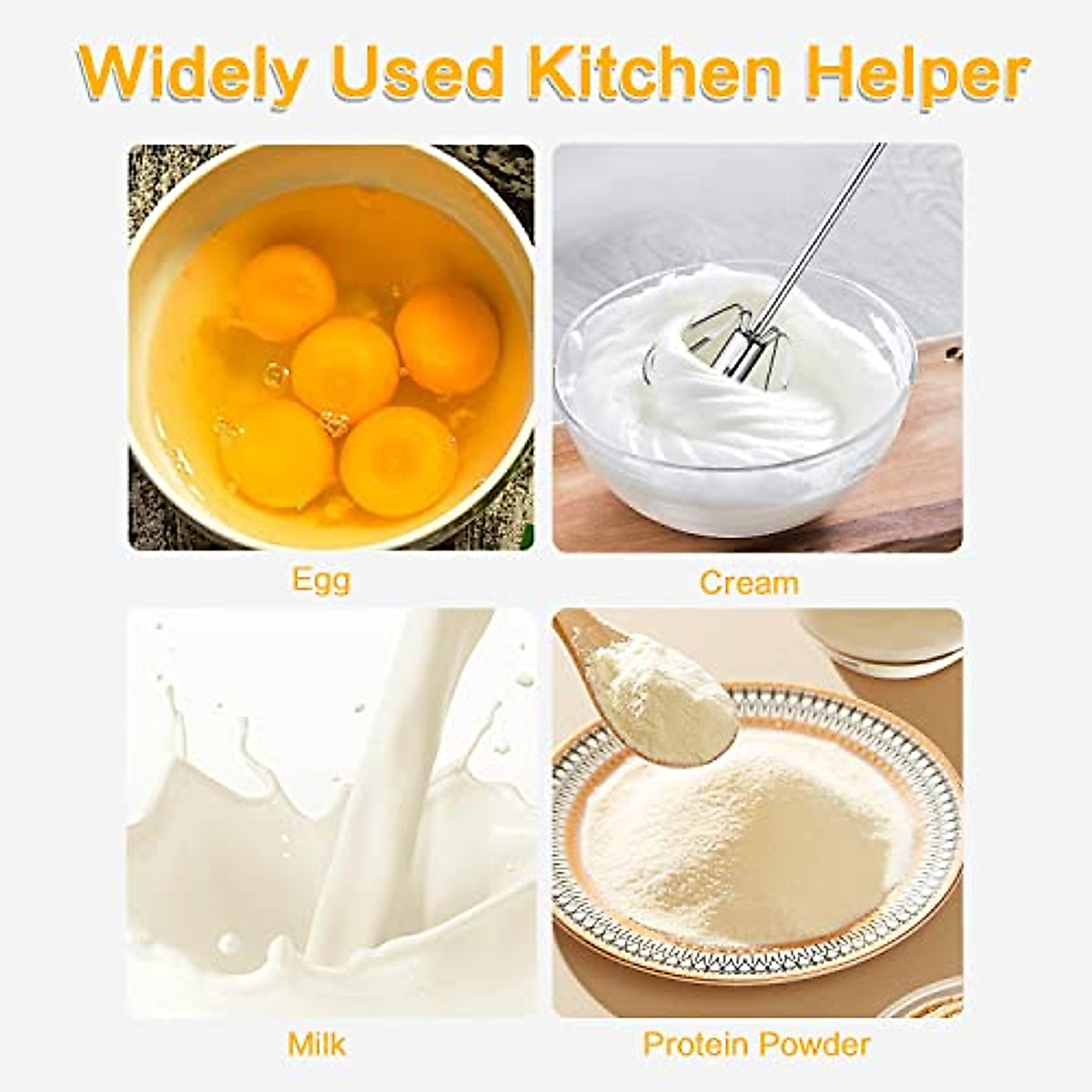 AmasSmile® Stainless Steel Easy Whisk Frother, Semi Automatic Hand Push Whisk with Greater Mixing Power, Multipurpose as Coffee Frother, Egg Beater, Whisker, Stirrer(12in)