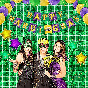 2 Packs 3.3x6.6 Feet Foil Fringe Curtains, UNIIDECO Metallic Green Birthday Square Sequin Tinsel Photobooth Photo Backdrop, Baby Shower Engagement Graduation Homecoming Party Decorations Streamers