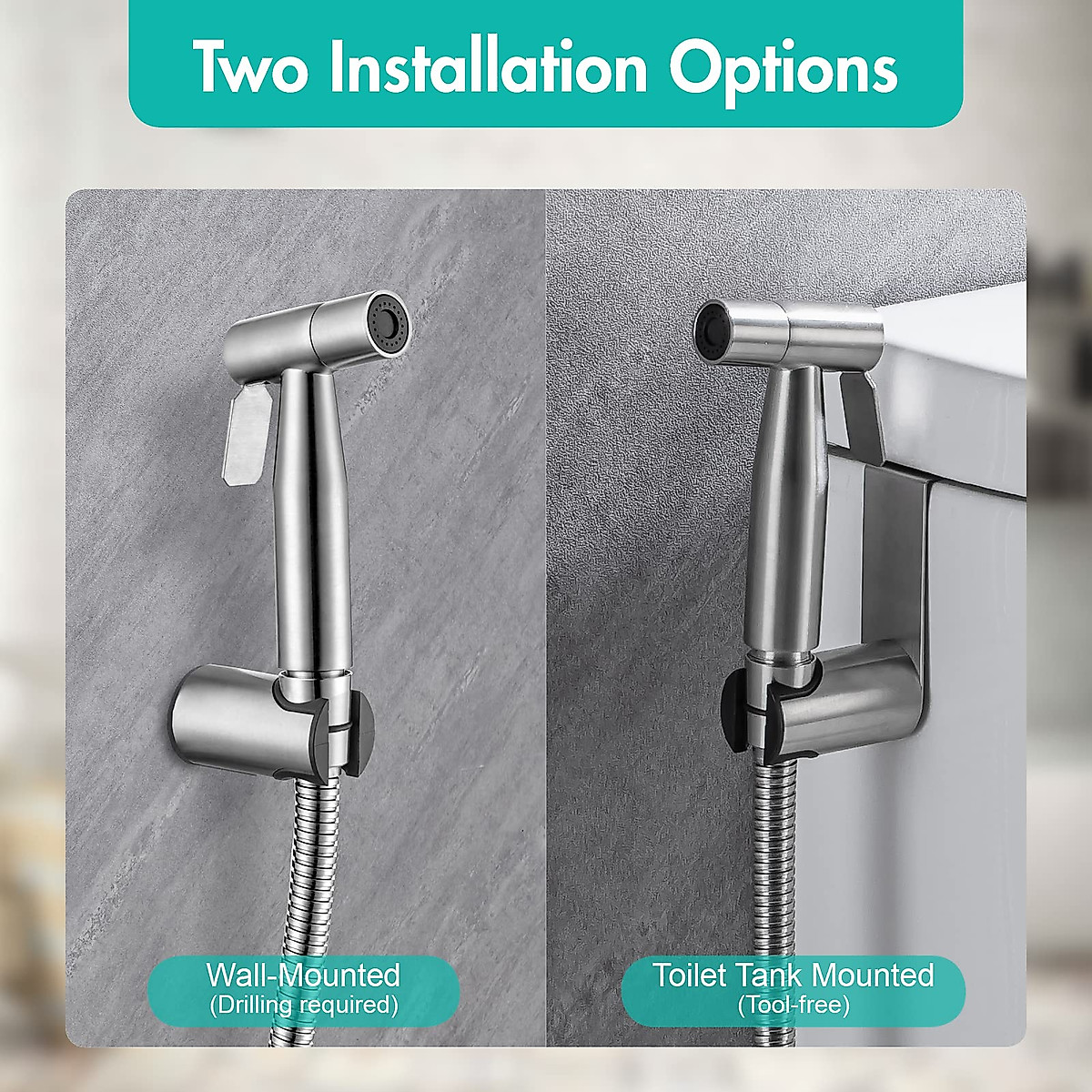 BARROCK Handheld Bidet Sprayer for Toilet, Stainless Steel Metal Made Baby Cloth Diaper Spraying Kit, Bathroom Toilet Bidet Attachment Set for Bathing Pets and Feminine Hygiene, Brushed Nickel