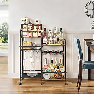 VINAEMO Rolling Bar Cart with Wine Glass Holder, Bar Carts for the Home, Bar Stand for Home, Small Mini Bar for Whiskey Wine, Liquor Cart for Home Bar, Alcohol Cabinet for Bar, Kitchen, Dining Room