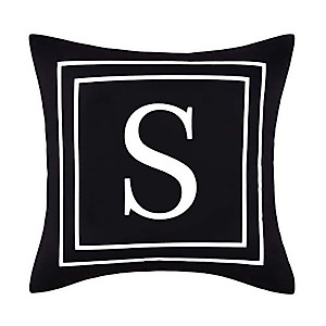 Yastouay Pillow Covers English Alphabet S Throw Pillow Cover Black Throw Pillow Case Modern Cushion Cover for Sofa Bedroom Chair Couch Car (Black, 18 x 18 Inch)