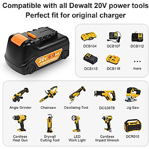 20v Max Battery 2Pack Replacement for Dewalt 20V 6.0Ah Battery with DCB112 Battery Charger Station for DCB201 DCB204 DCB206 DCB120