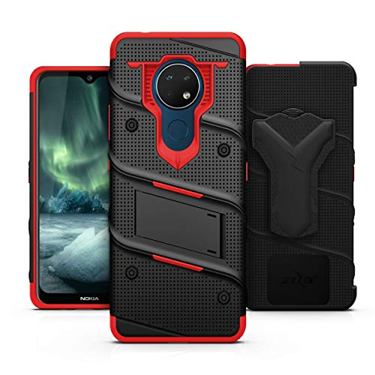 ZIZO Bolt Series for Nokia C5 Endi Case with Screen Protector Kickstand Holster Lanyard - Black & Red