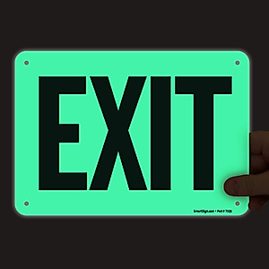 SmartSign "Exit" Sign | 7" x 10" Glow-in-The-Dark Aluminum