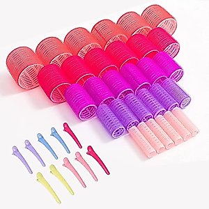 Hyoujin Hair Rollers Curlers,40pcs Heatless Velcro Rollers for Long Short Hair,30 Rollers With 10 Clips Jumbo Large Medium Small Sizes（57mm,45mm,33mm,23mm,13mm)to Sleep in for Women Hair Bangs Volume