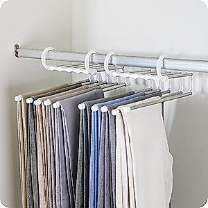 Pants Hanger, Hangers for Clothes & Closet Organizer Space Saving, Jean Hangers Scarf Hanger Pants Organizer Clothes Hangers Organizer Stainless Steel Multi Pants Space Saver
