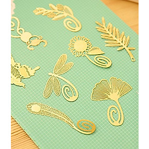 yueton Pack of 8 Cute Cartoon Art Feather Butterfly Dragonfly Gingkgo Monkey Pred Perry Sunflower Olive Branch Metal Gold Bookmarks Book Mark Reading New Novelty + Free Gift