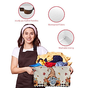 Storage Basket Fall Gnome Fall Bakets Foldable Storage Bins Collapsible with Handles Autumn Pumpkin Black Buffalo Plaid Laundry Baskets for Organizing Shelves Closet Toy Gifts Bedroom Home Decor