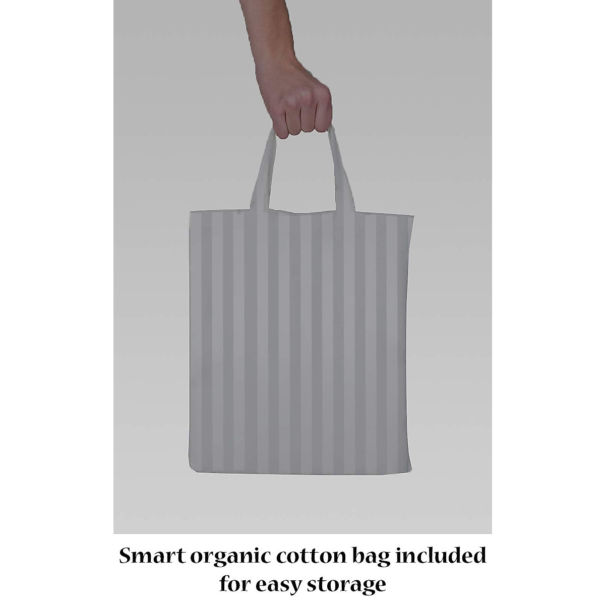 Tissaj Luxury Collection – Queen Size Duvet Cover – 100% GOTS Certified Organic Cotton – Sateen Weave – Damask Stripes Cloud Grey Color